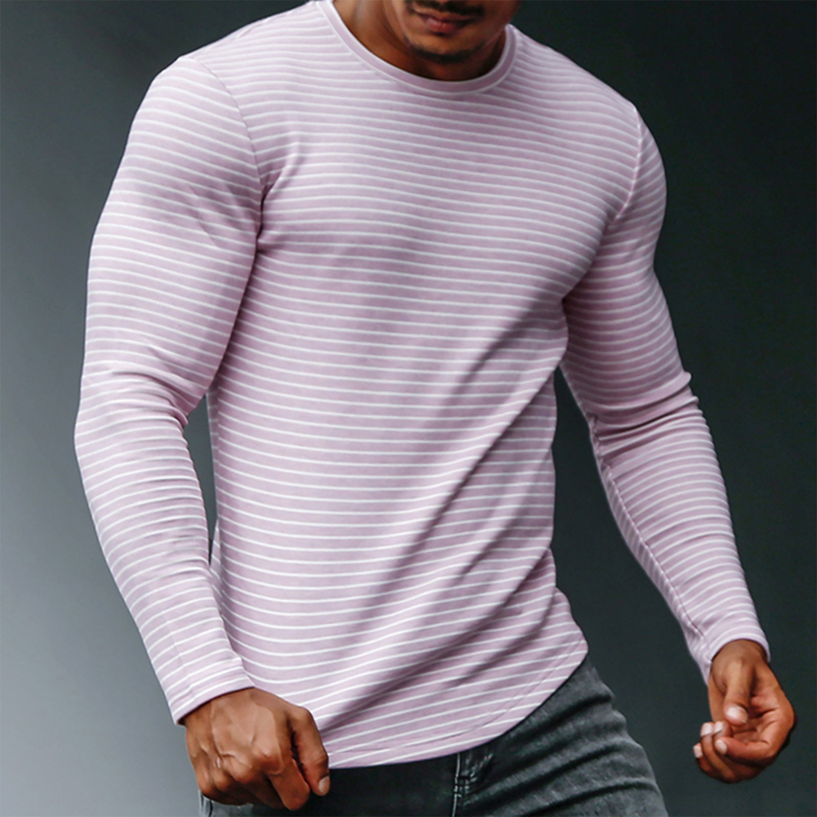 Hyfol Stripe 100% Cotton Long Sleeve T-shirt Men