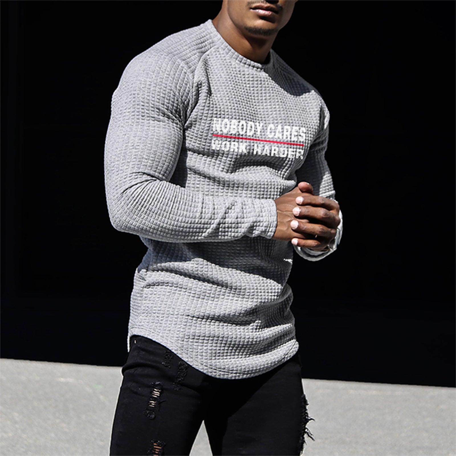 Hyfol Nobody Cares Work Harder Waffle Raglan Graphic Sweatshirt Men ...