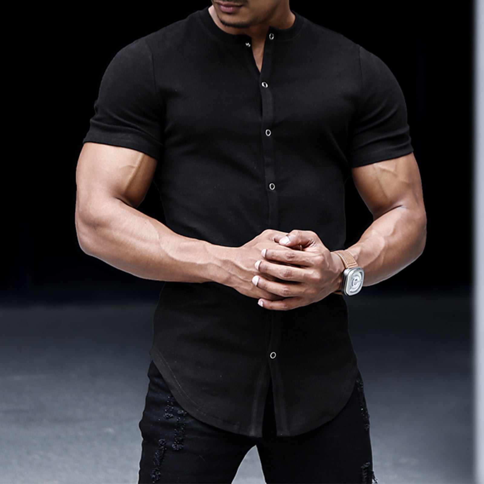 Hyfol Essential Collaress Short Sleeve Shirt Men | Sleeve Length：short ...