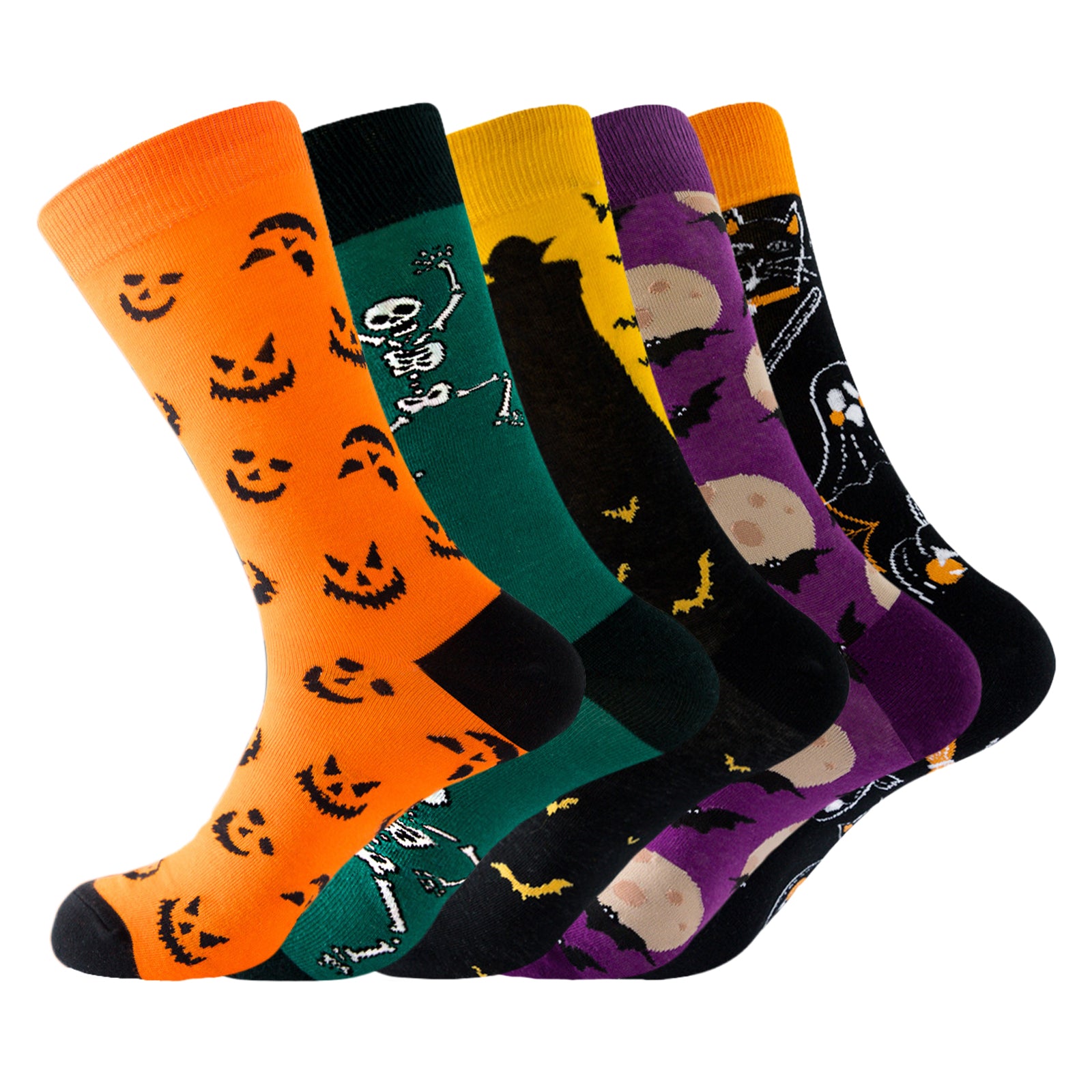 Hyfol Halloween Pumpkin Bat Skull Jacquard Sock-5 Packs | Socks